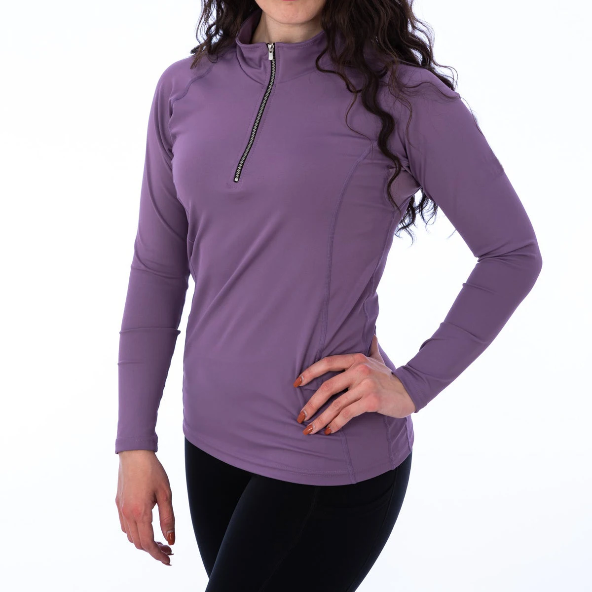 Long Sleeves Horse Riding Quarter Zip Base Layer Stretchy Equestrian ...