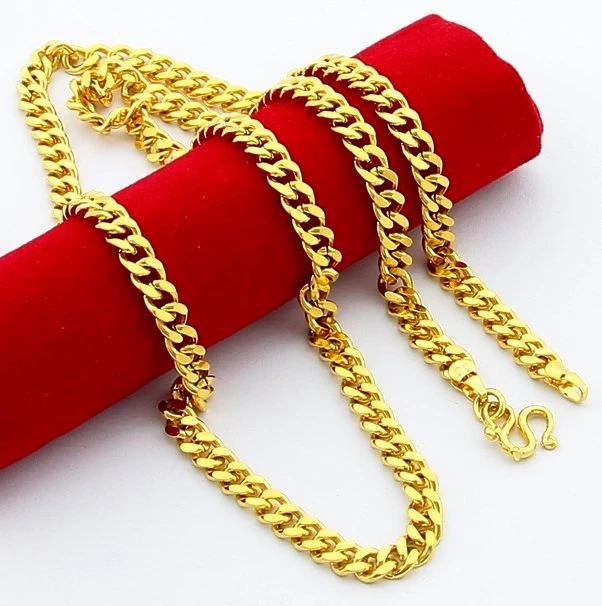Traditional Classic 24k Gold Plated 5mm 24 Inch Cuban Chain Necklace ...