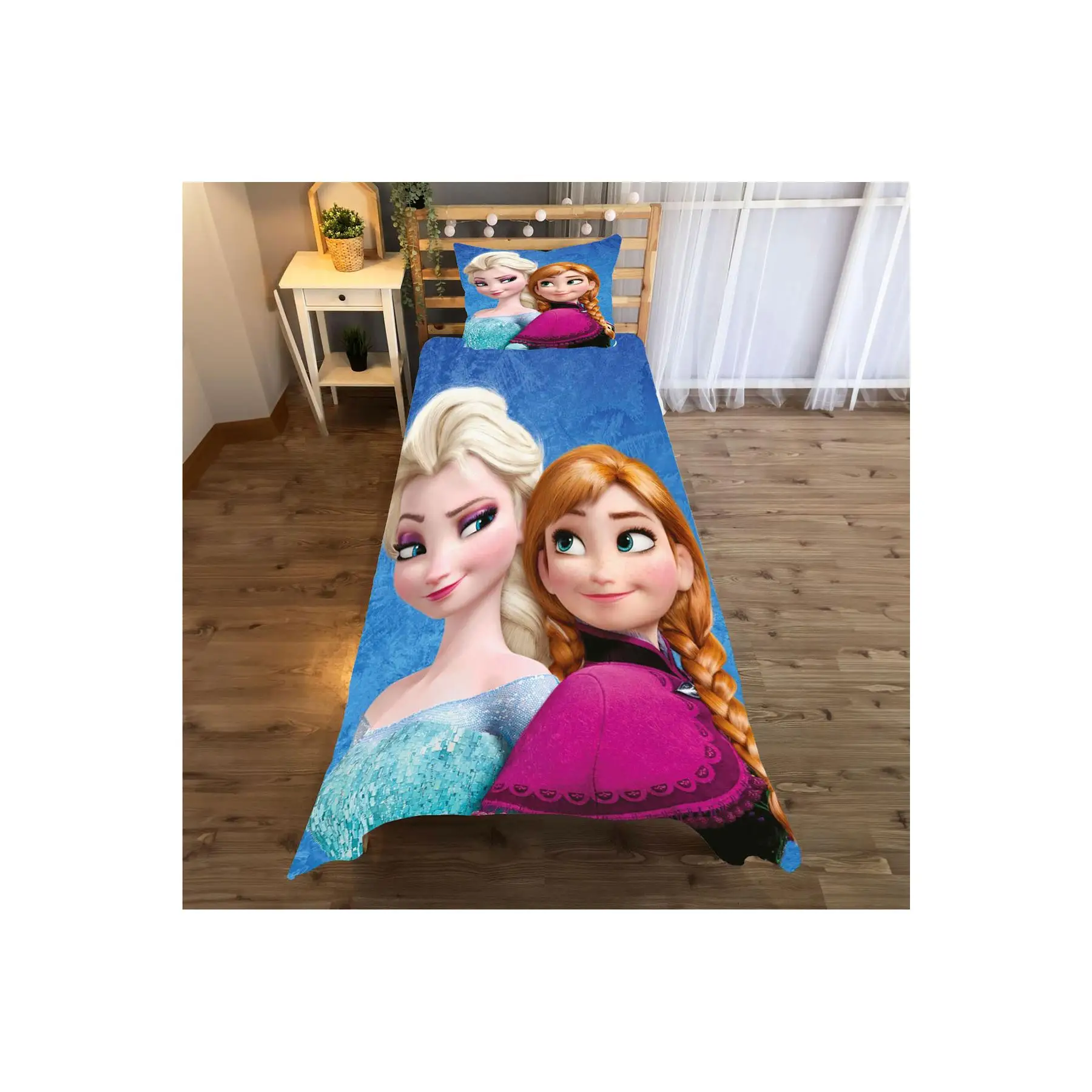 Blue Elsa And Anna Patterned Bedspread And Pillowcase Set Of 2 - Buy ...