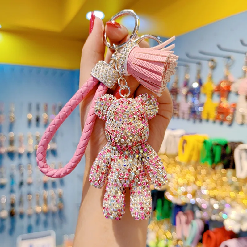 HOT Kids Teddy Bear Key Chain Tassel Rope Lanyards Rhinestone Sparkly ...