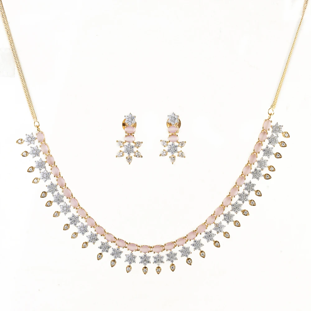 Beautiful Designer Two Tone Plated Classic American Diamond Necklace ...