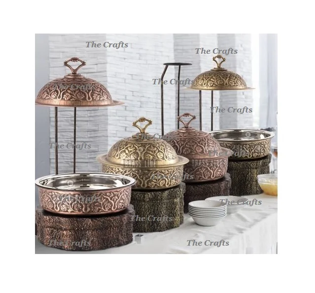 Floral Design Brass & Steel Hammered Chafing Dish With Oval Shape ...