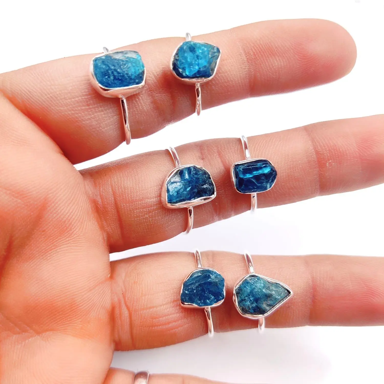 Neon Apatite Rough Gemstone Ring Sterling Silver Ring with Natural Raw ...