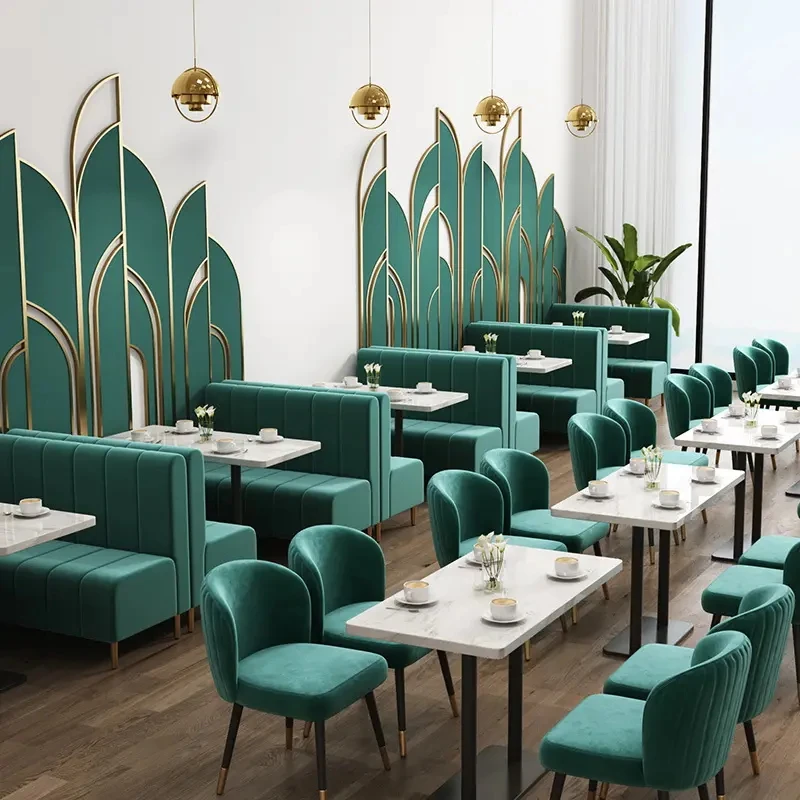 Modern Restaurant Furniture Velvet Green Booth Seats Cafeteria Sofa ...
