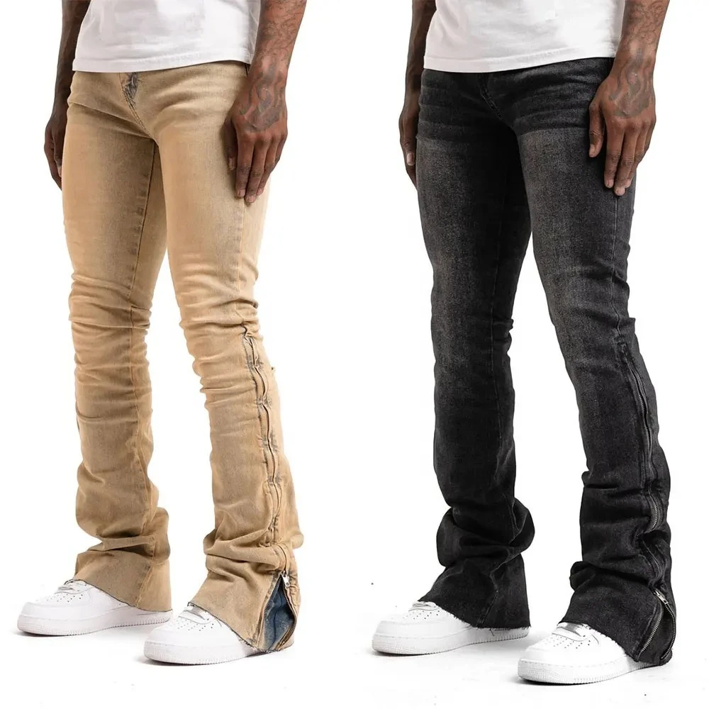 New Fashionable 2024 Streetwear Flared Zip Bottom Design Custom Denim ...