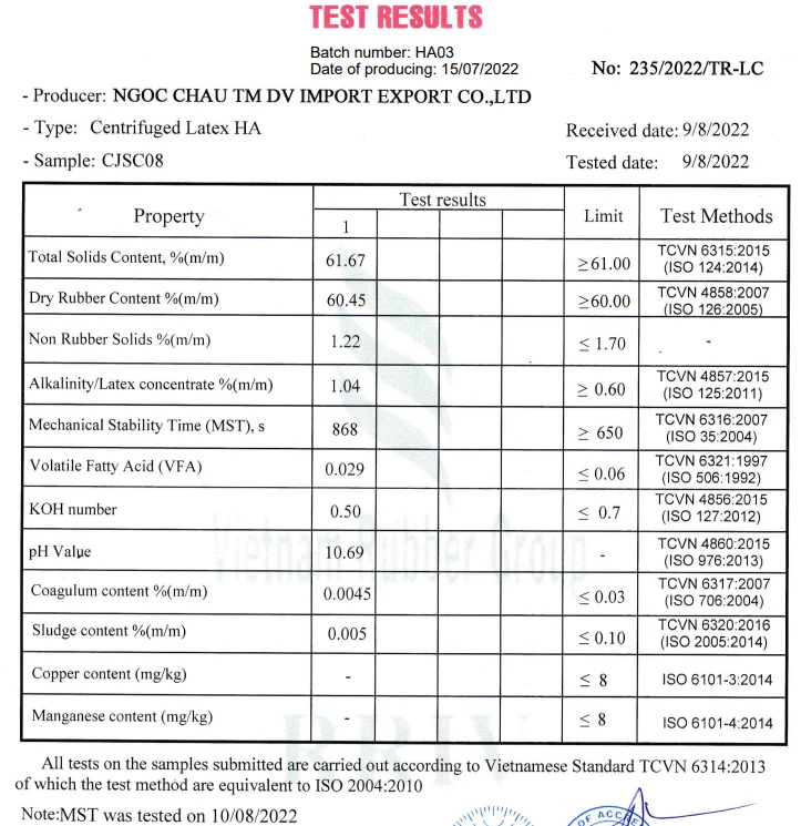 Natural Rubber Latex HA 60% DRC - High Quality Liquid Latex