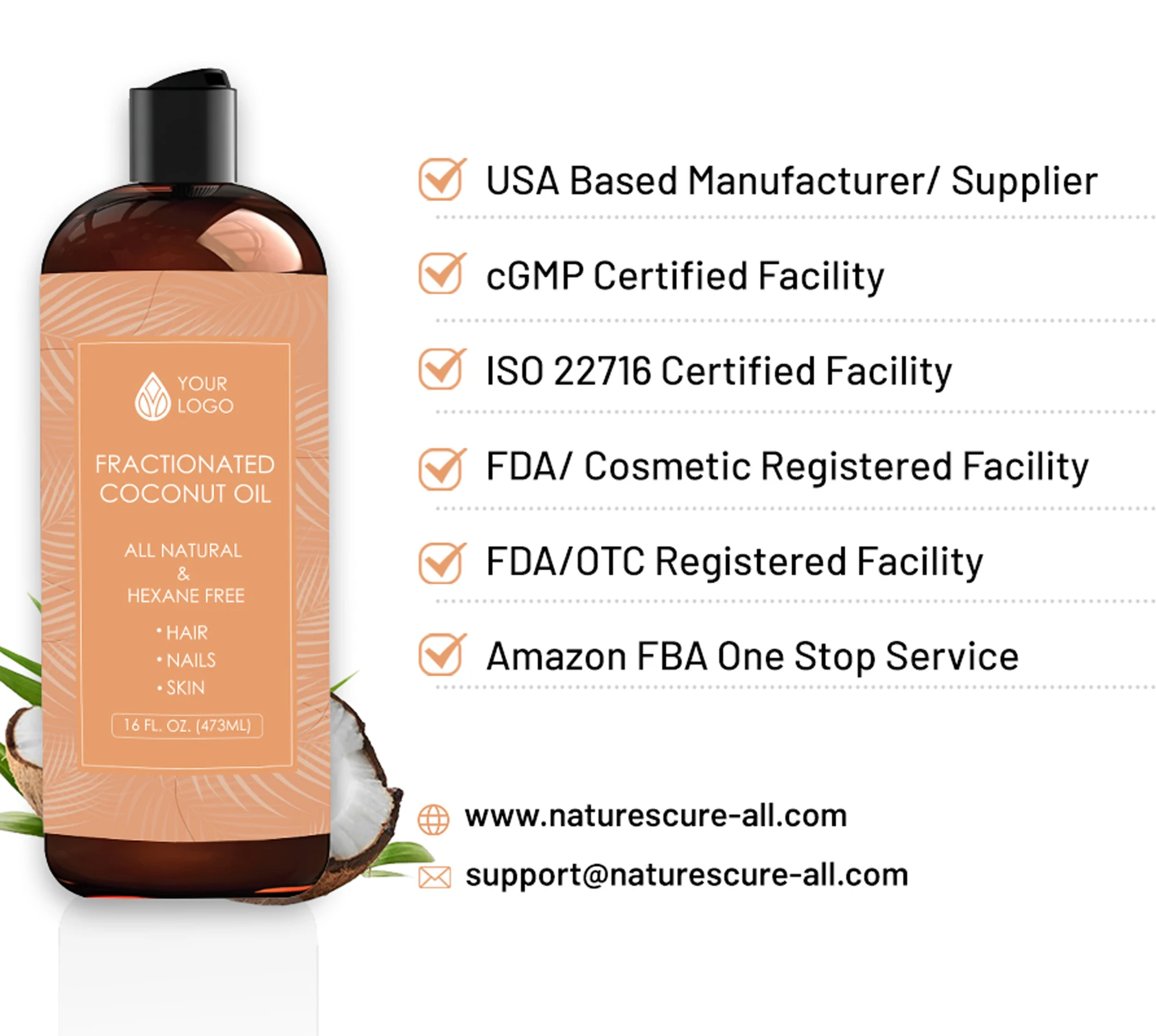 Fractionated Coconut Oil Cold Pressed Extract For Face Private Label ...