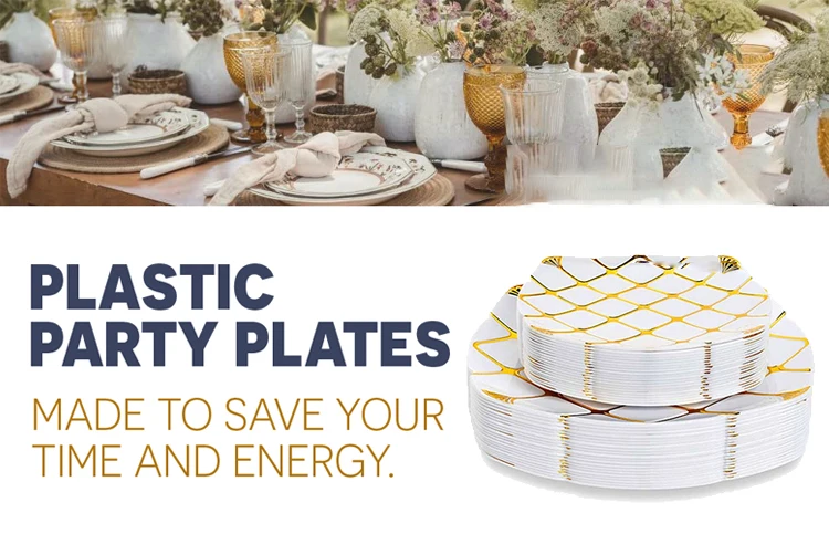 Elegant Wedding Dinnerware Sets Gold Square Plastic Plates With ...