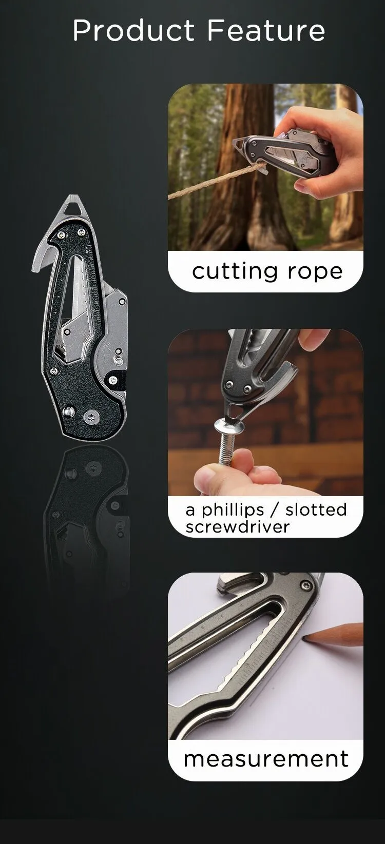 Multitool Foldable Pocket Utility Knife Folding Box Cutter with Black ...