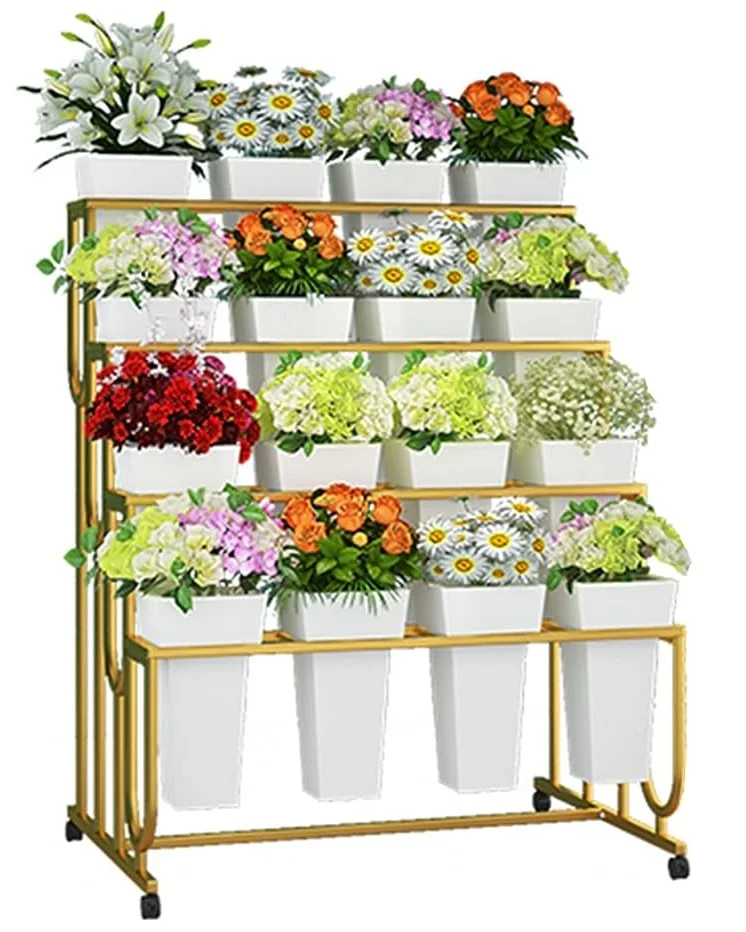 Modern Design Flower Display Rack Powder-Coated Metal Plant Buckets ...