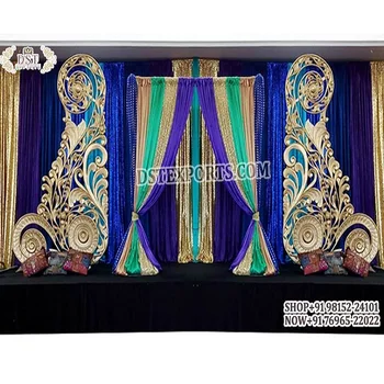 Peacock Theme Reception Stage Backdrop Drapes Colorful Mehndi Stage ...