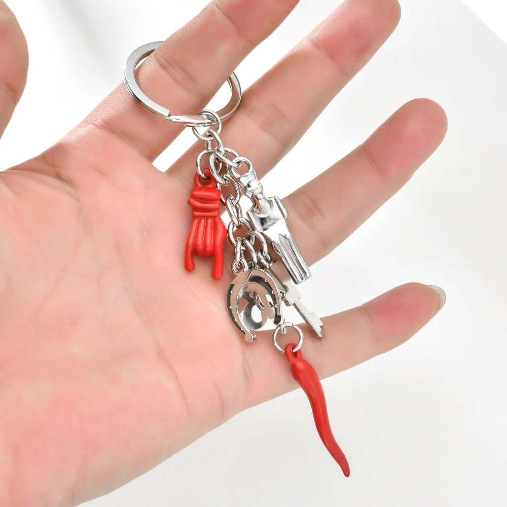 Alloy Enamel Chili Pepper Keyring Charm - Red Horn Pendant