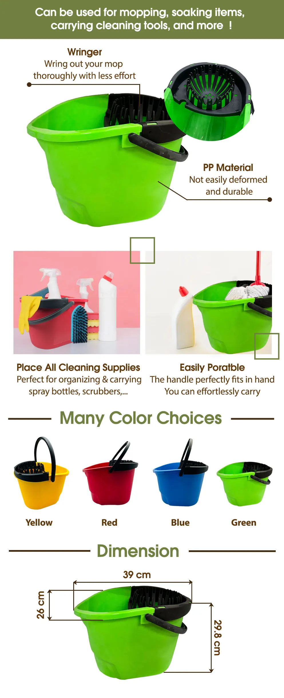 Sustainable Plastic Bucket for Mop Cleaning - Made in Malaysia
