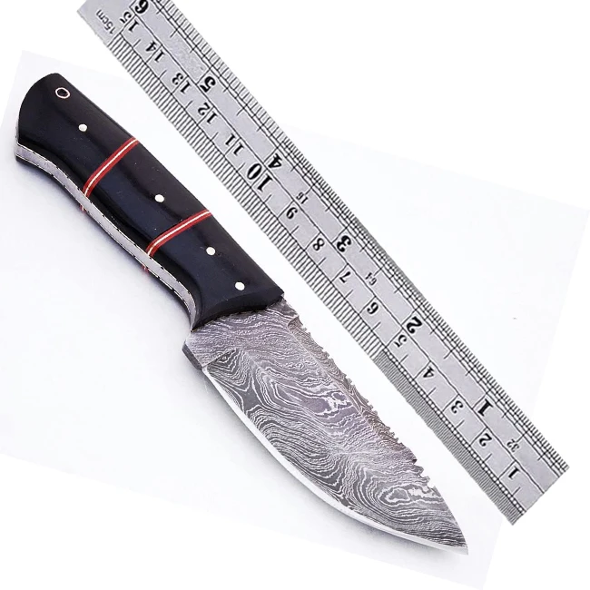 Custom Size Premium Quality Handmade Damascus Steel Hunting Knife Black Horn Handle Skinner ...