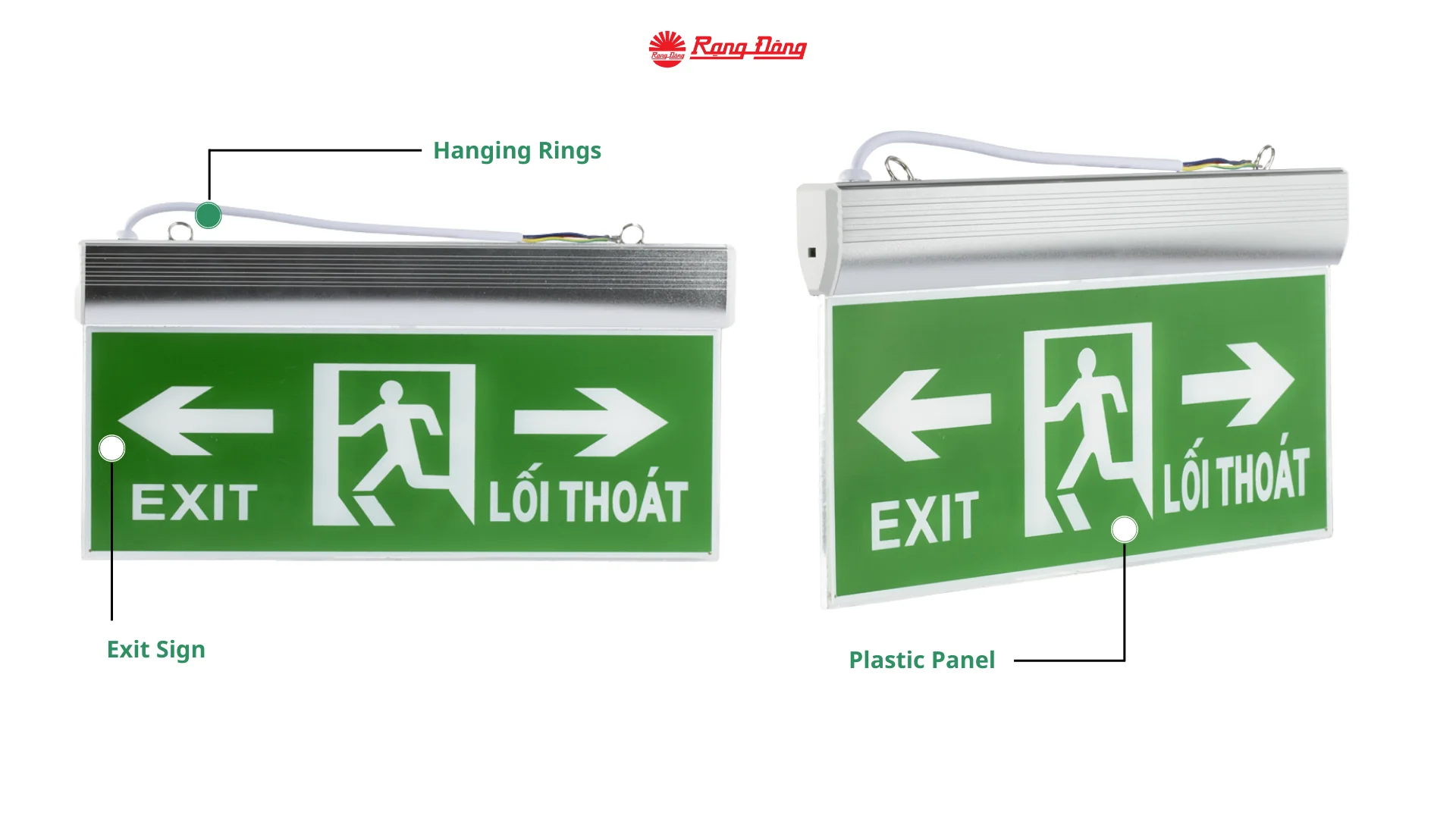 Two Side Exit Signage Rechargeable 2.2W Green LED Emergency Exit Sign ...