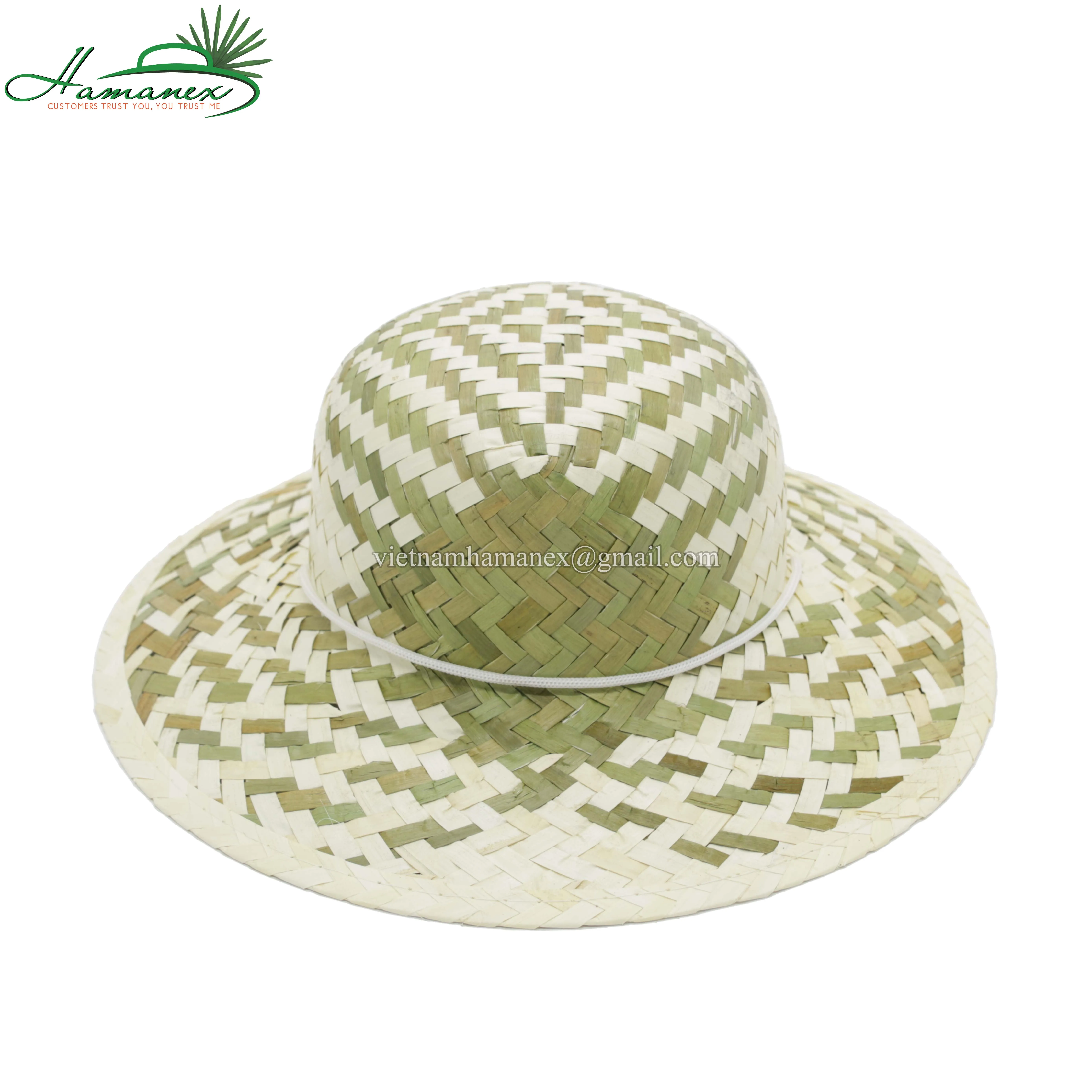 Natural Grass - two colors wavy brim pressed hat with chin strap for ...