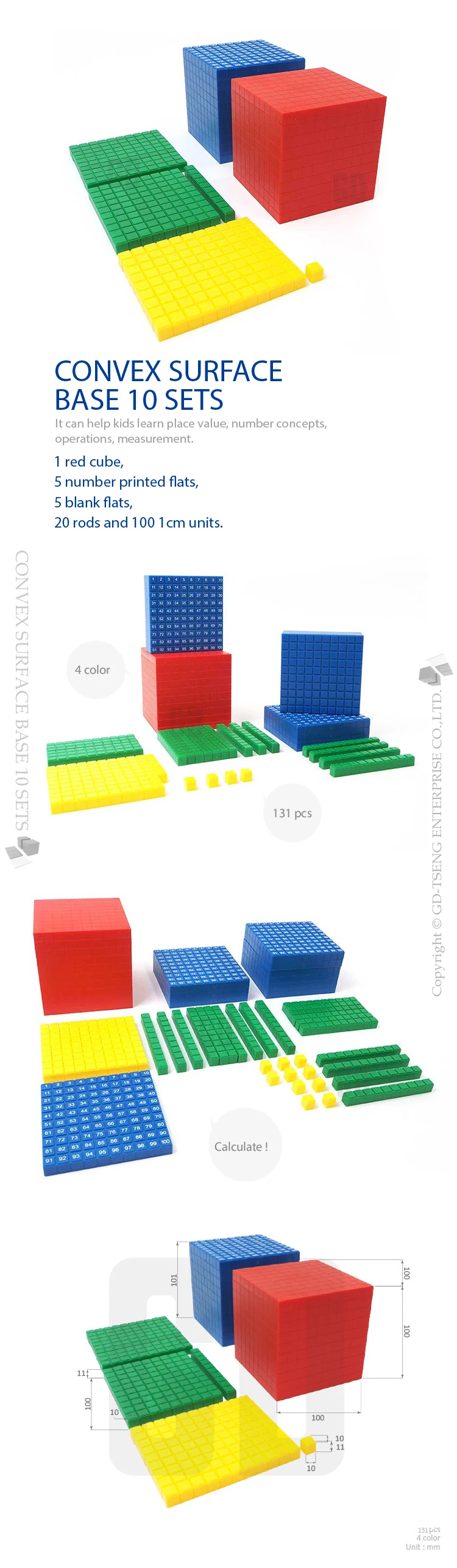 Set of 131 Piece Convex Surface Base Ten Frames - Math Manipulatives