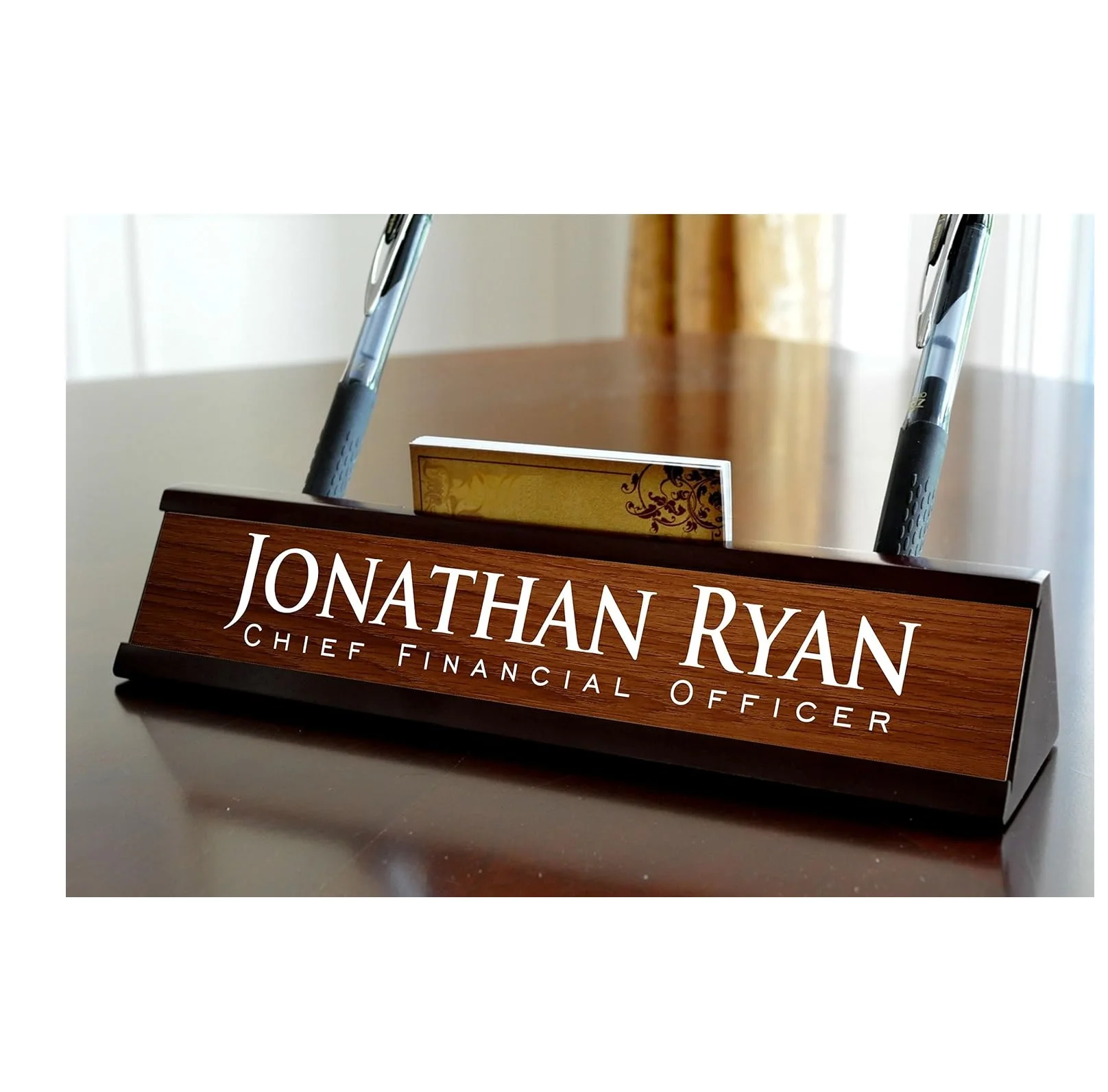 Personalized Desk Name Plate Dark Wood Finish Wall Mounted Business ...