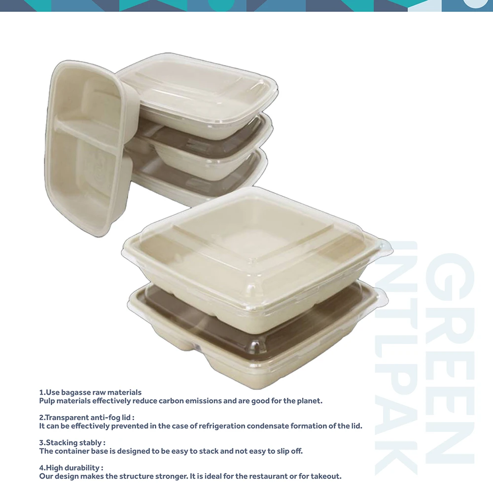 Fiber Food Container Biodegradable Takeaway Food Packaging Box With 2 ...