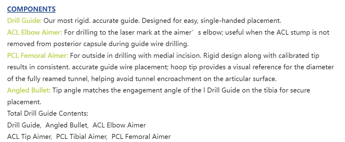 KINEIN JIG ACL PCL TIBIA FEMUR ELBOW RECONSTRUCTION GUIDE