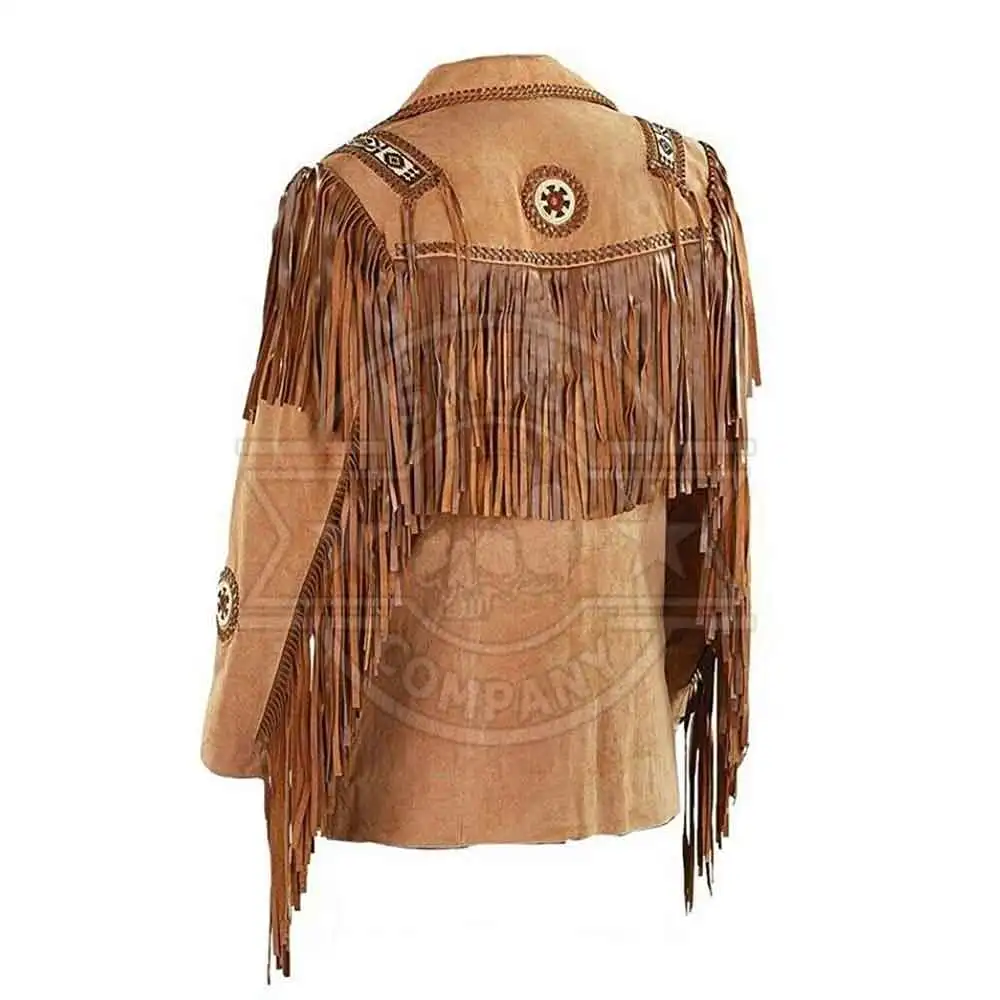 Mens Traditional Western Genuine Leather Jacket Cowboy Coat With Fringe ...