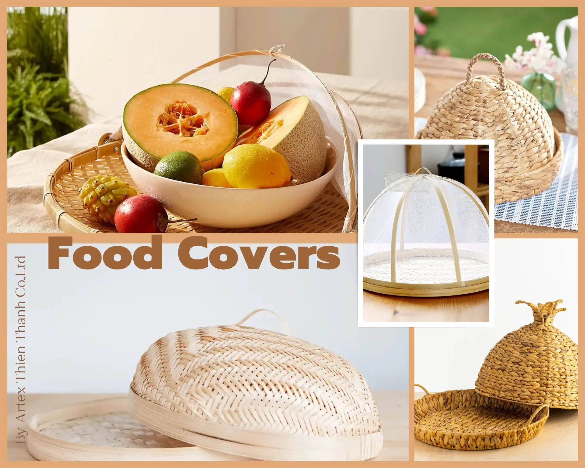High End Quality Natural Rattan Dome Food Cover Display Tray
