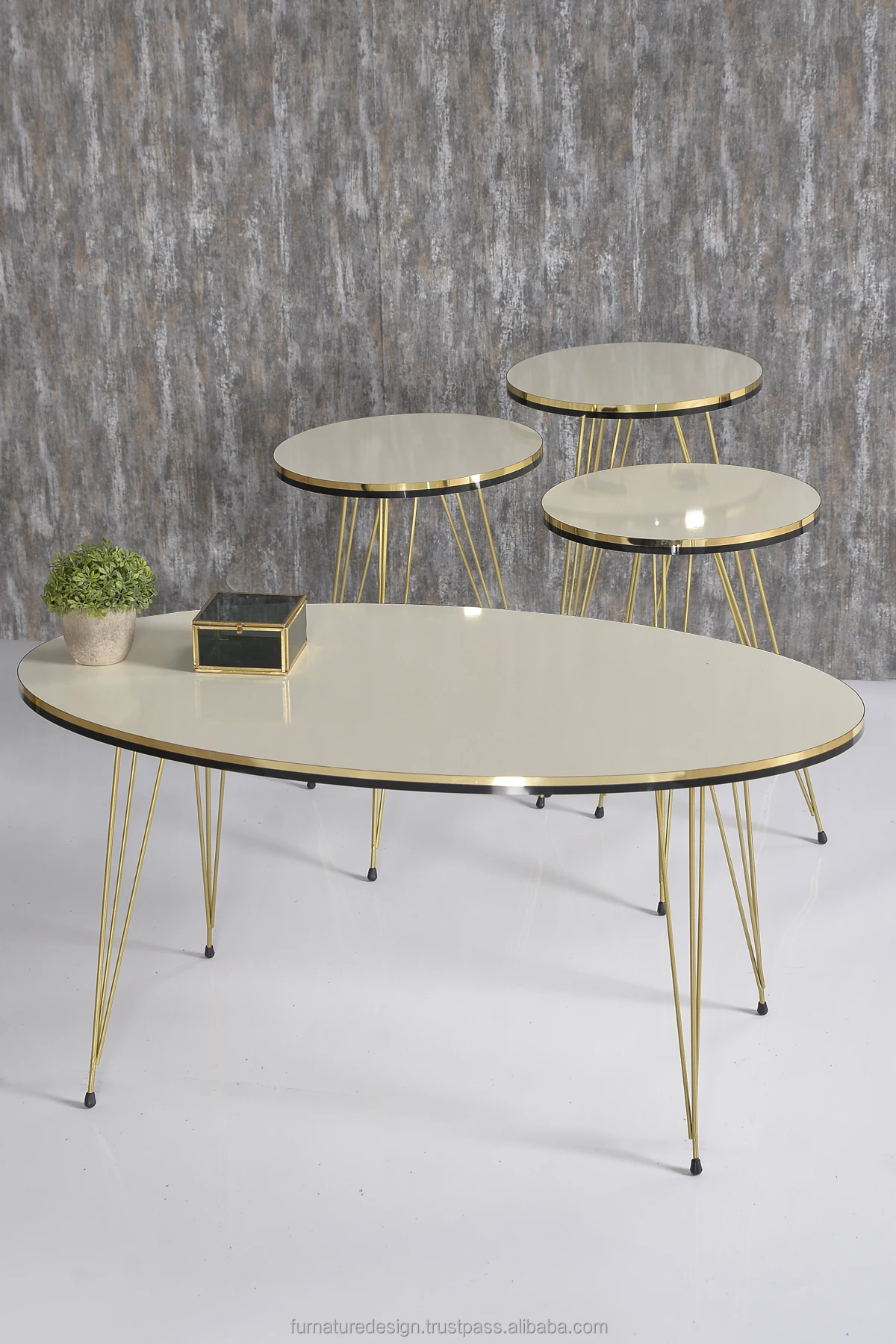 Modern Design Nesting Coffee Table Set with Golden Metal Leg Living ...