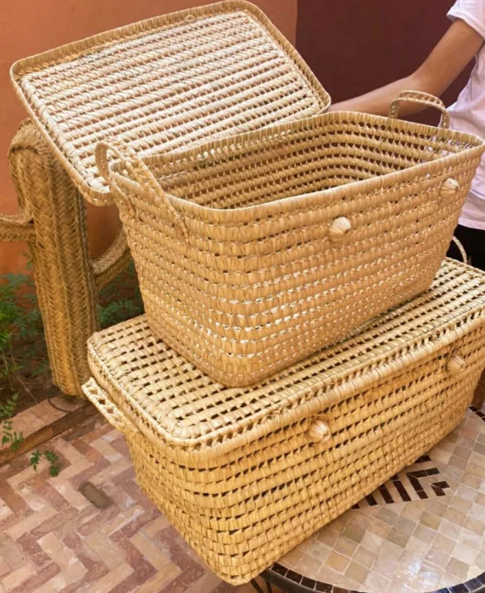 Handmade Moroccan Chest Wicker Storage Trunk Customizable - Buy Straw ...