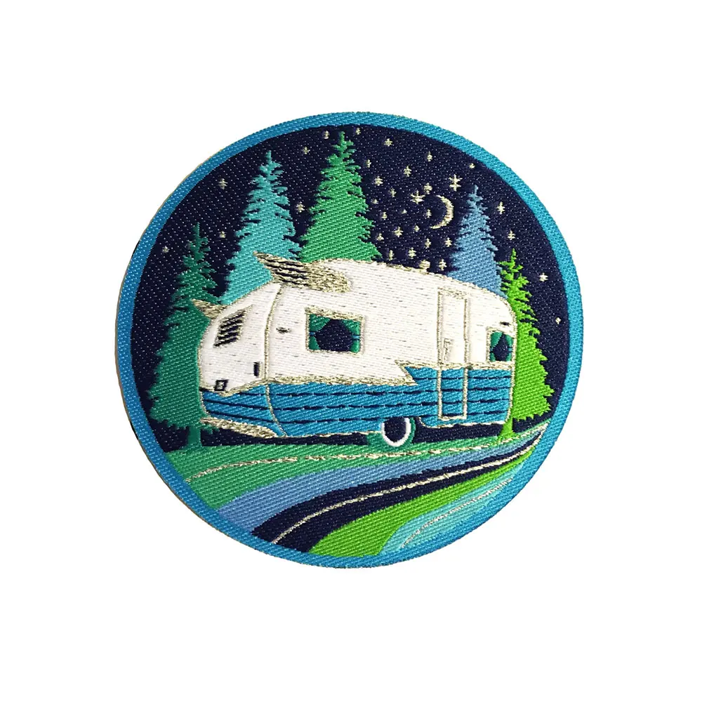Blue-and-green-iron-on-patch-of-vintage-shasta-camper-and-trees Hiking Patches Explore Badge ...