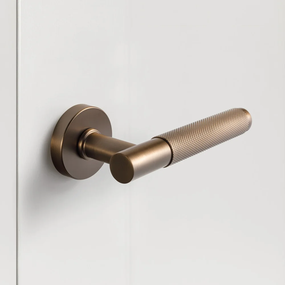 TIDO Texture Series Knurled Matte Rose Gold Satin Lever Door Handle