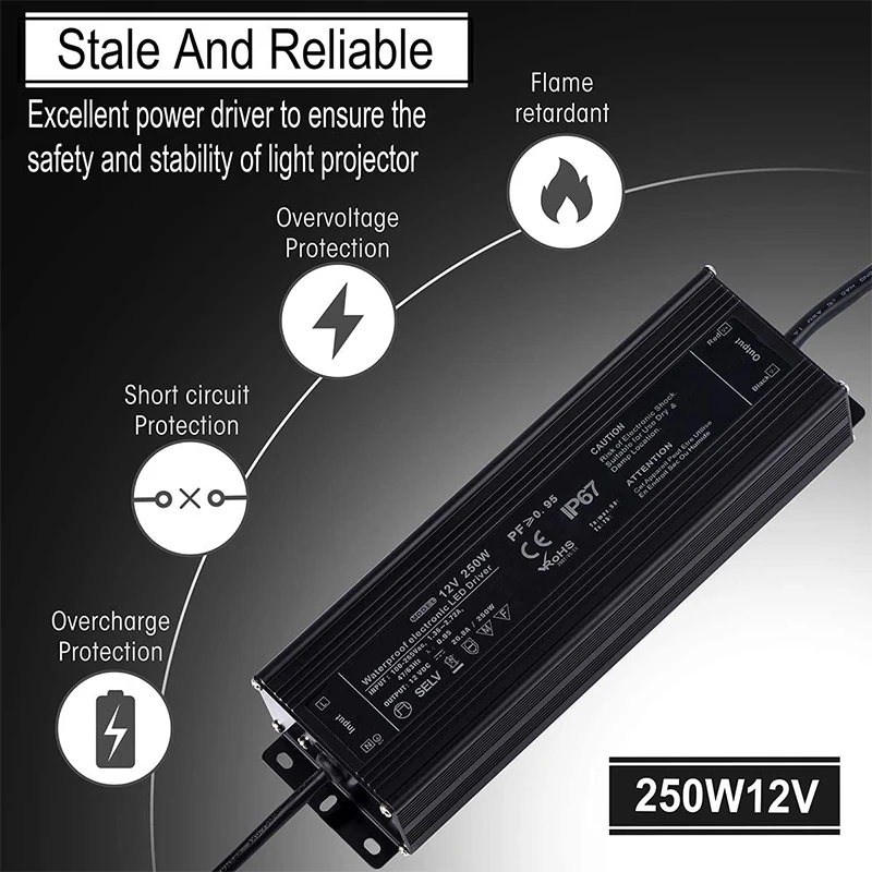 Waterproof Power Supply 12V-48V, 2A-30A, 20W-600W LED Driver