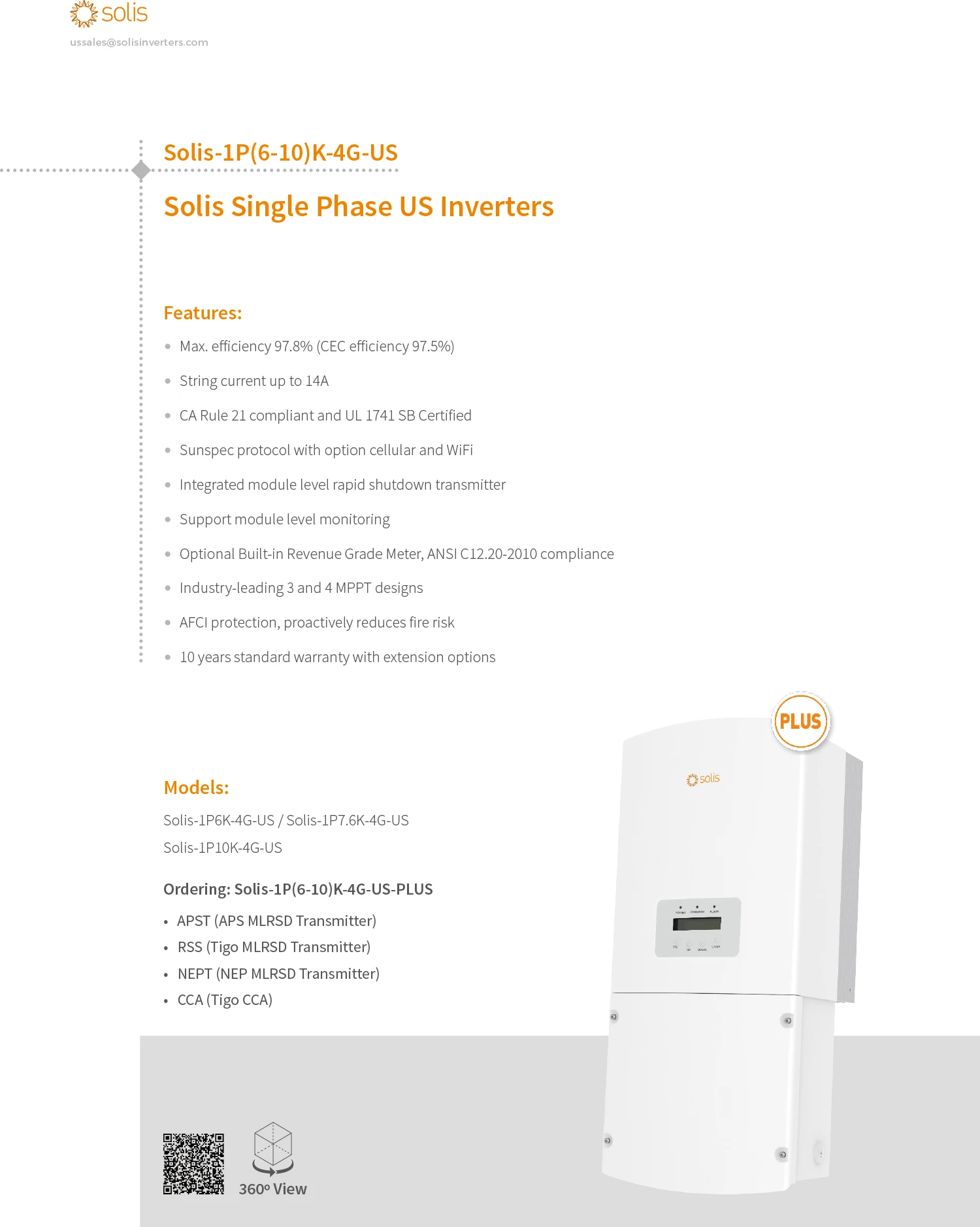 Usa Single Phase 6kw 7.6kw 10kw Solis Solar Inverter Solis-1p(6-10)k-4g ...