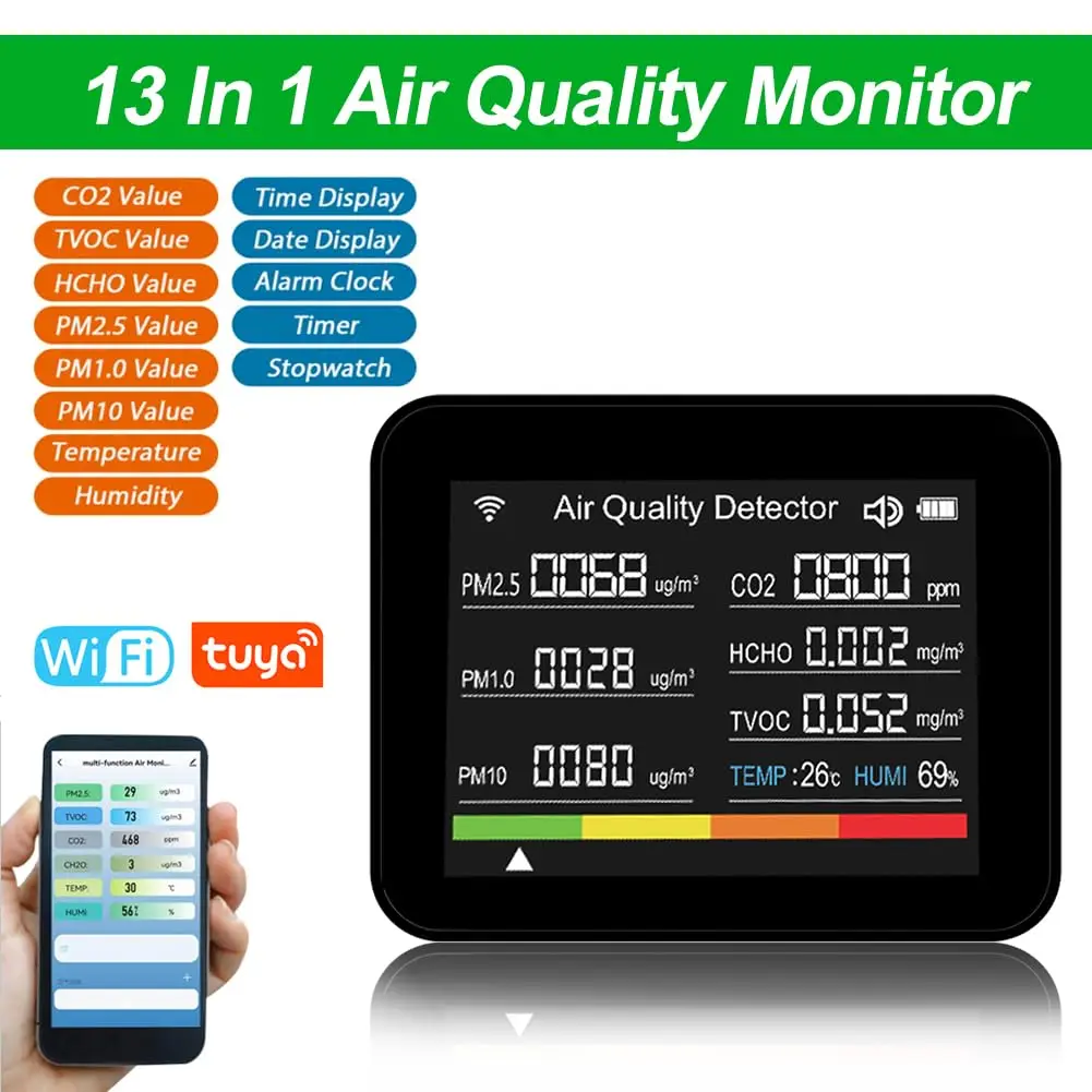 Tuya Smart Version Home Indoor Multi Parameter Air Quality Detector With 2.8inch Tft Color ...