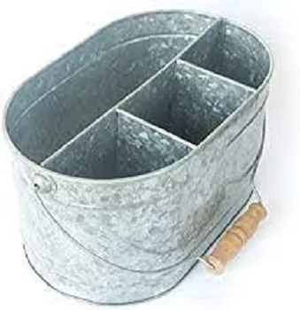 Galvanized Metal Caddy With 4 Compartments,Kitchen Utensil Holder Metal ...