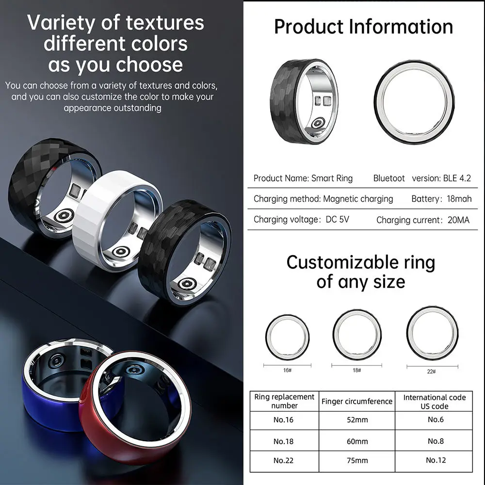Nfc Smart Ring Heart Rate Blood Oxygen Sleep Tracking Fitness Men Women ...