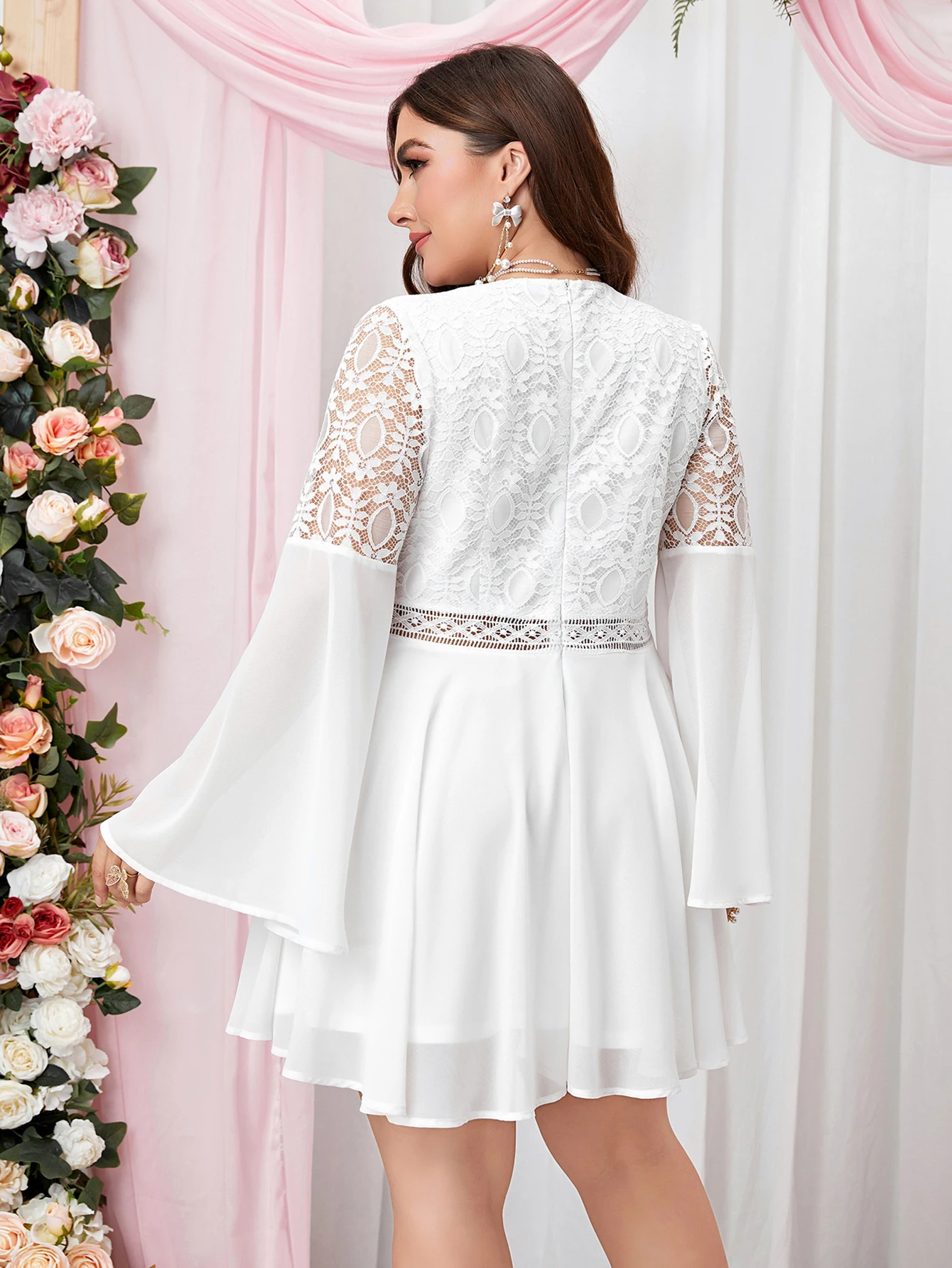 Double Crazy Plus Lace up Front Contrast Lace Dress