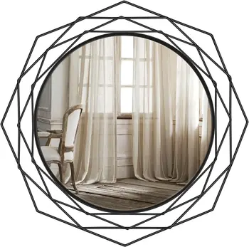 Decorative Black Circle Mirror 20 Inches Geometric Round Mirror With ...