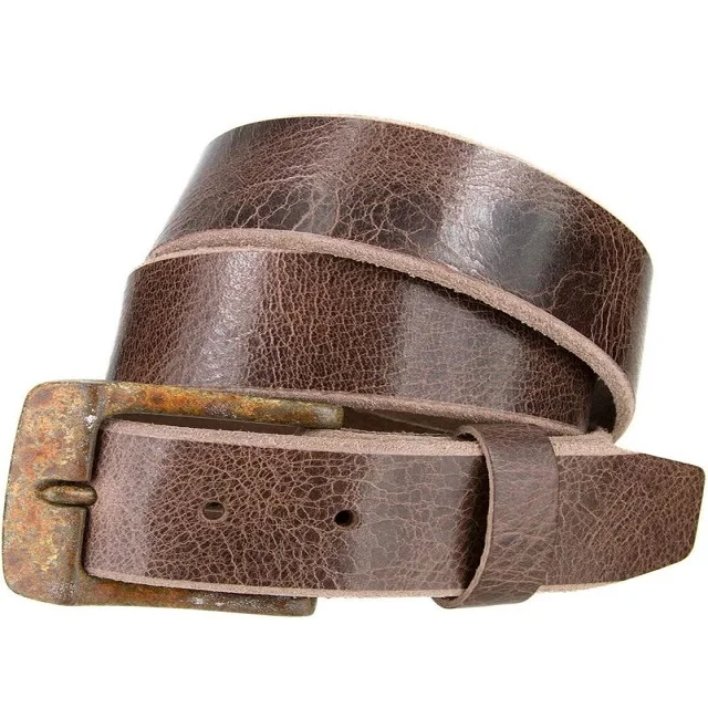 Vintage Rusty Buckle & Genuine Full Grain Leather Casual Belt for Men ...