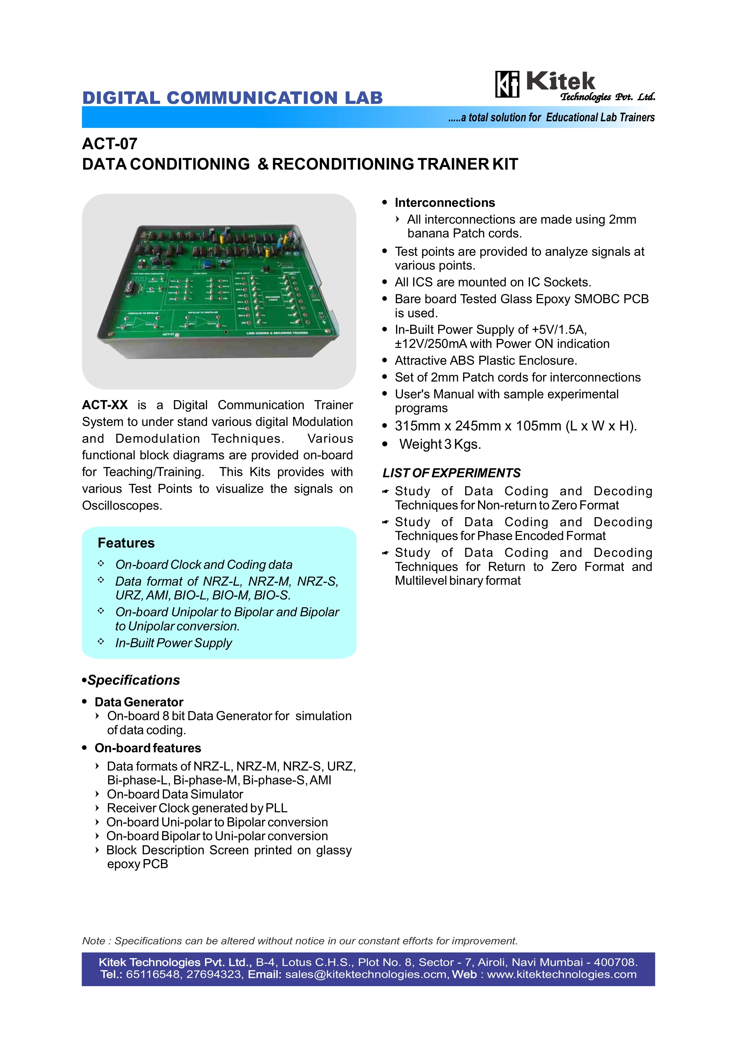 Communication Trainer Kit - Line Coding & Decoding for Lab Training