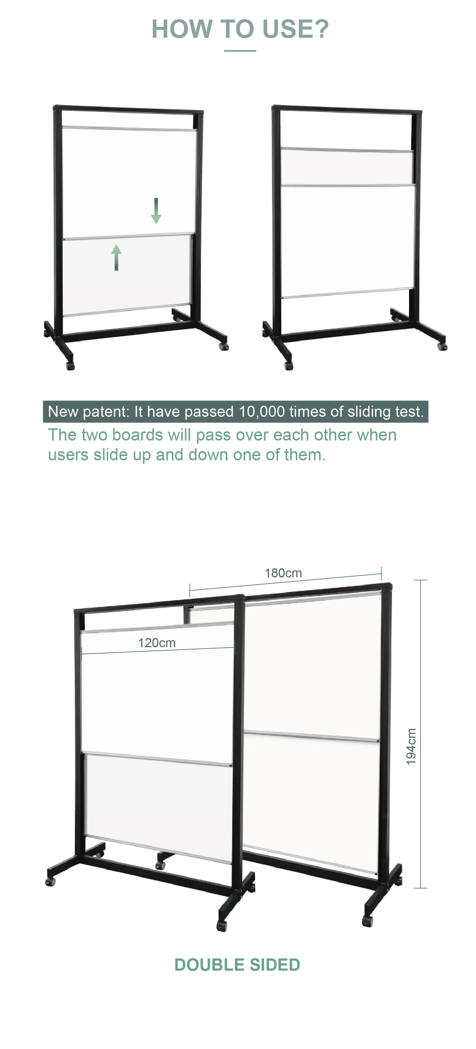 Magnetic School Sliding Whiteboard Stand for Classroom