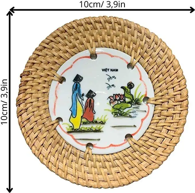 Handmade Classic Vietnam Coasters Set - Rattan & Wicker