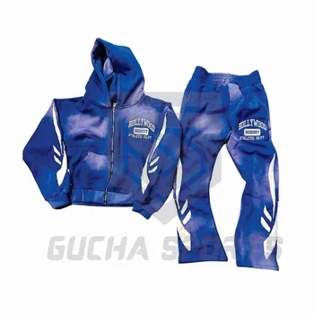 Custom Streetwear Acid Washed Sweat Suits Zipper Hoodies Tracksuit Set ...