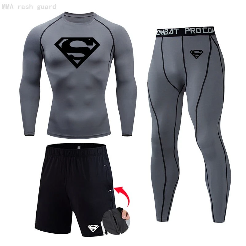 Men 3 Pieces Fitness Suit Quick Dry Compression Shirts Set Outdoor ...