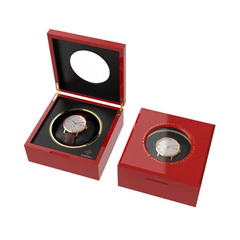 Transparent Glass Lid Flip Hinged Red Square Watch Box Display Case ...