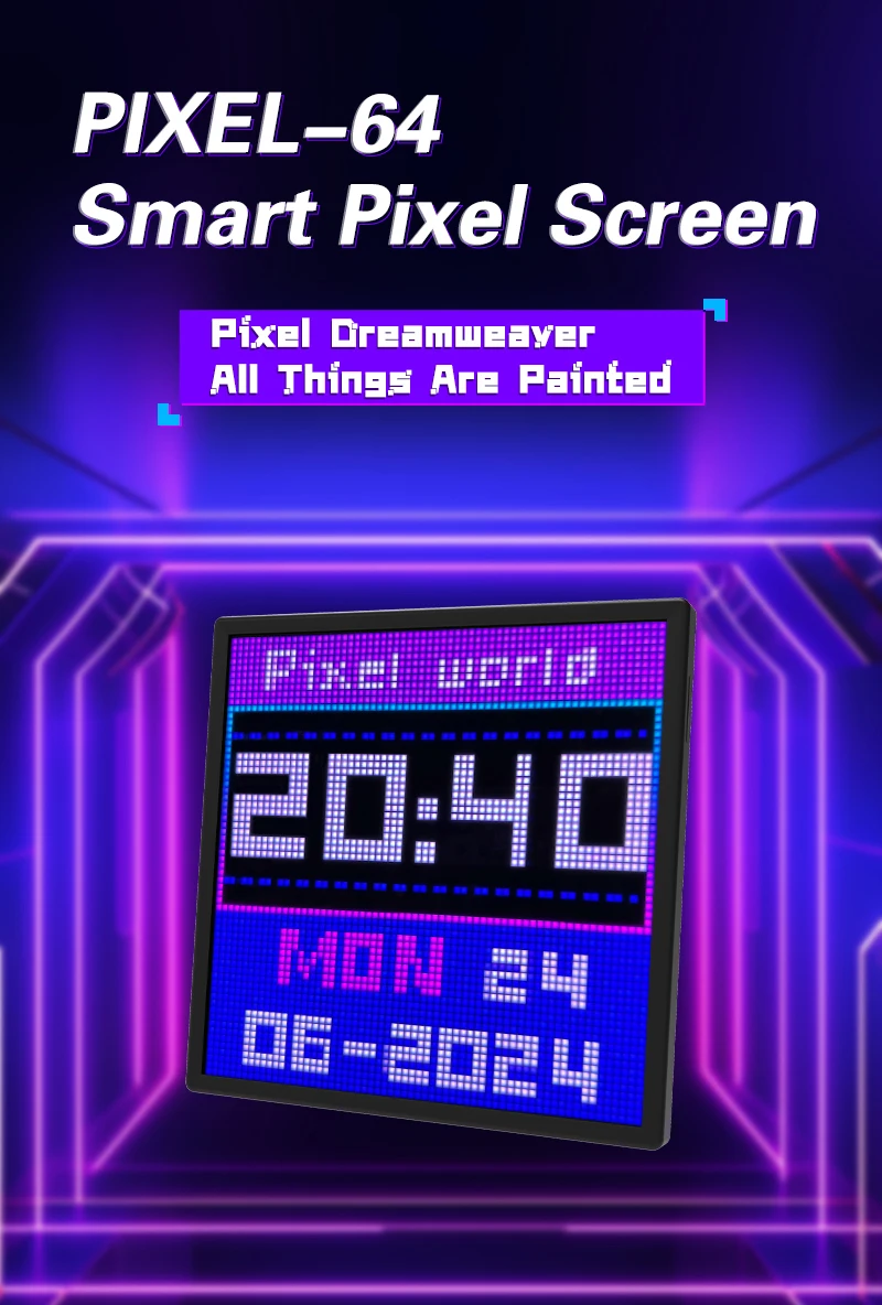 64x64 LED Programmable Pixel Art Display Digital Poster APP Control ...