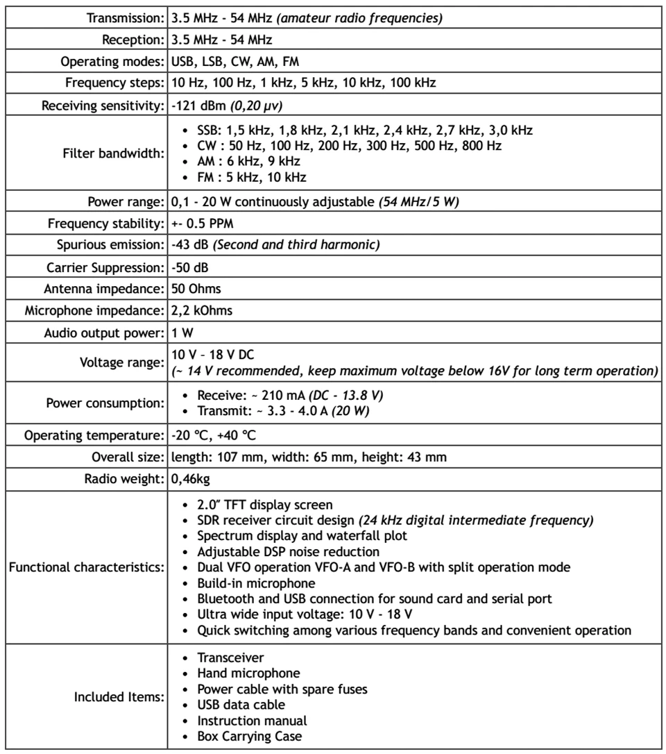 FX4CR-2024 Final Edition SDR HF Transceiver with 1-20W Adjustable Power & USB/LSB/CW/AM/FW Modes ...