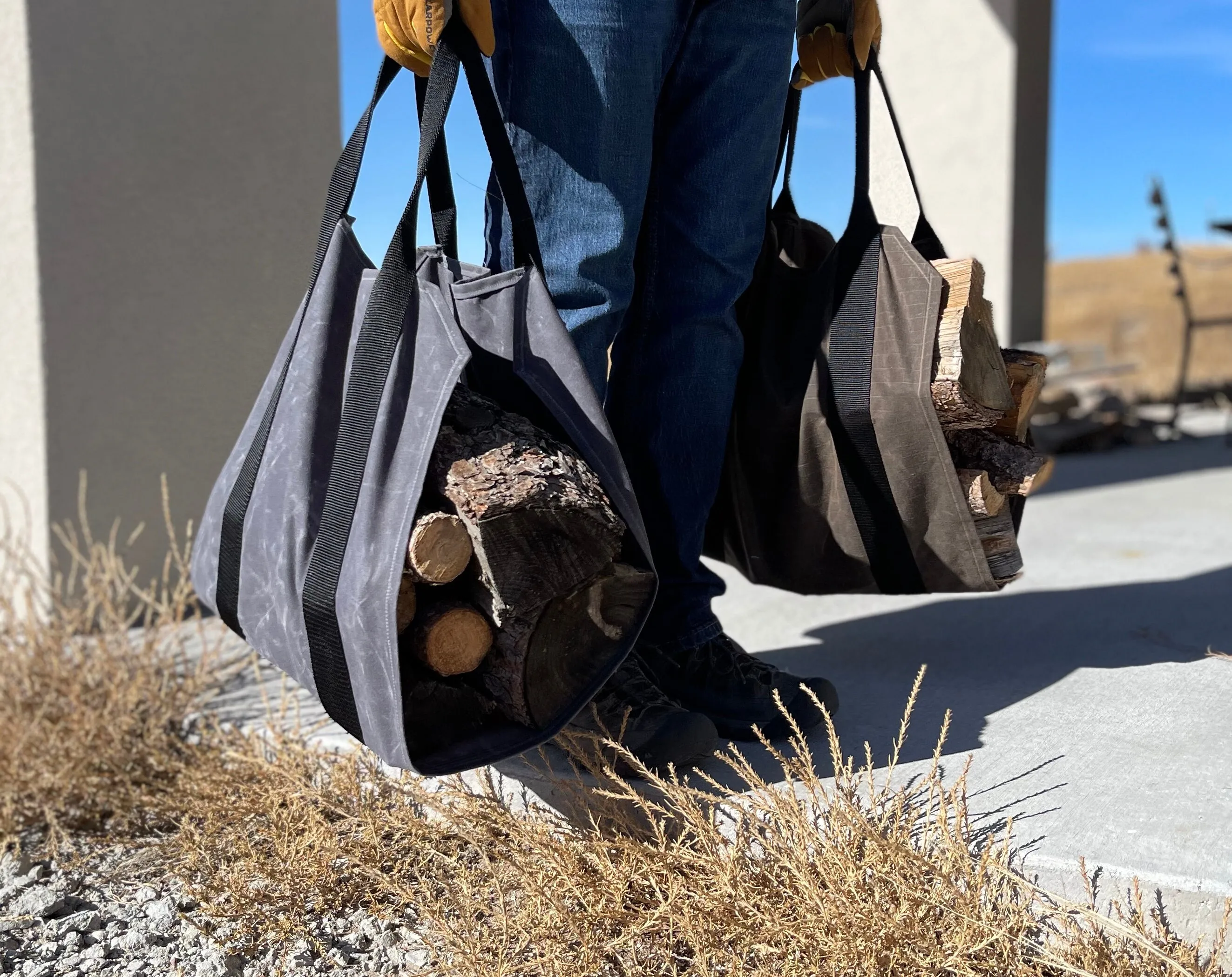 Leather Waxed Canvas Carrier Log Carrier With Handle Firewood Carrier ...
