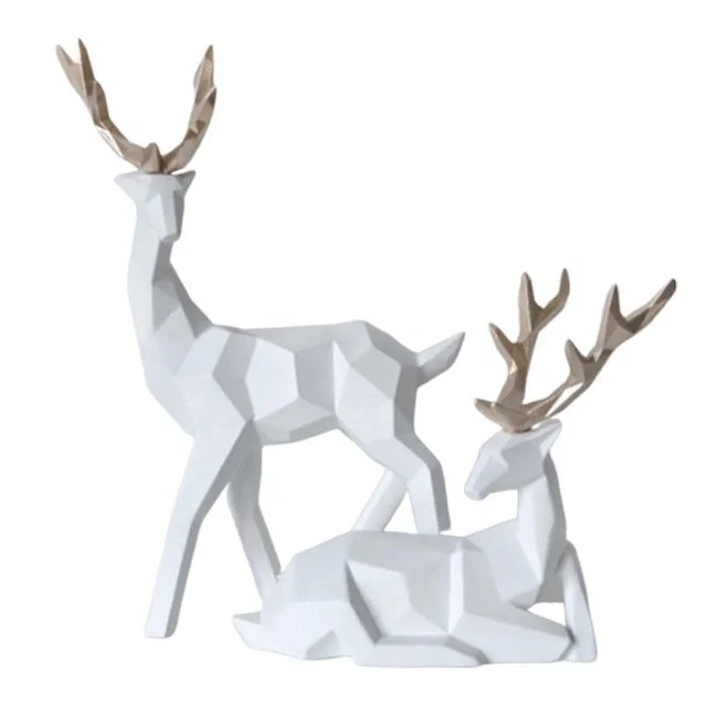 Tabletop Reindeer Pair Christmas Decor Ornament Resin Sculpture ...