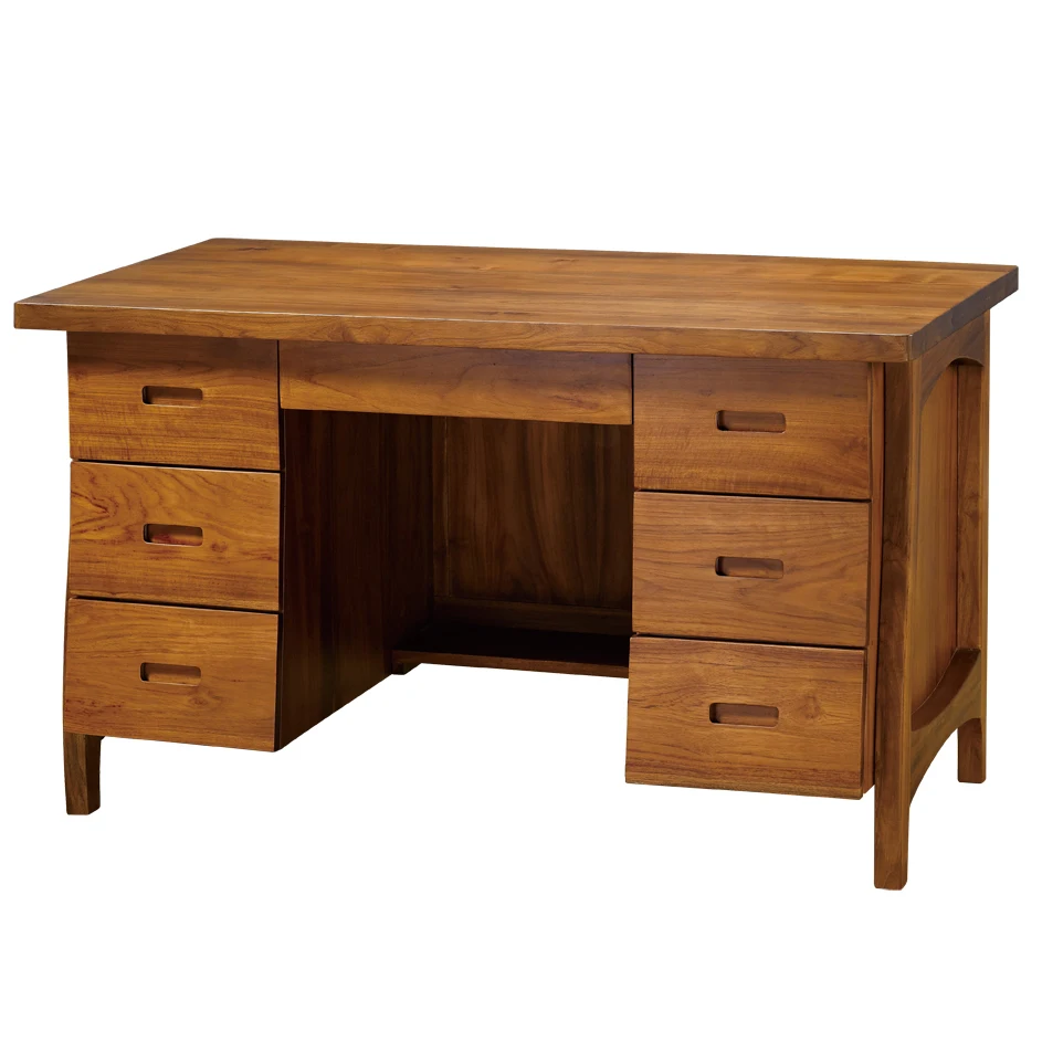 Contemporary And Minimalist Teak Computer Desk With 7 Drawers For Study ...