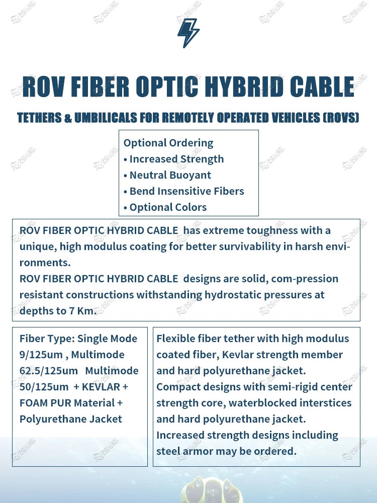 Armored 2 Core Sm Fiber Fathom Floating Rov Tether Cable For Udnerwater ...